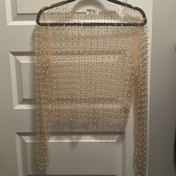 Vine Tree Usa Tops Lime Lushs Nude Pearl And Rhinestone Detail Sheer Mesh Top Poshmark